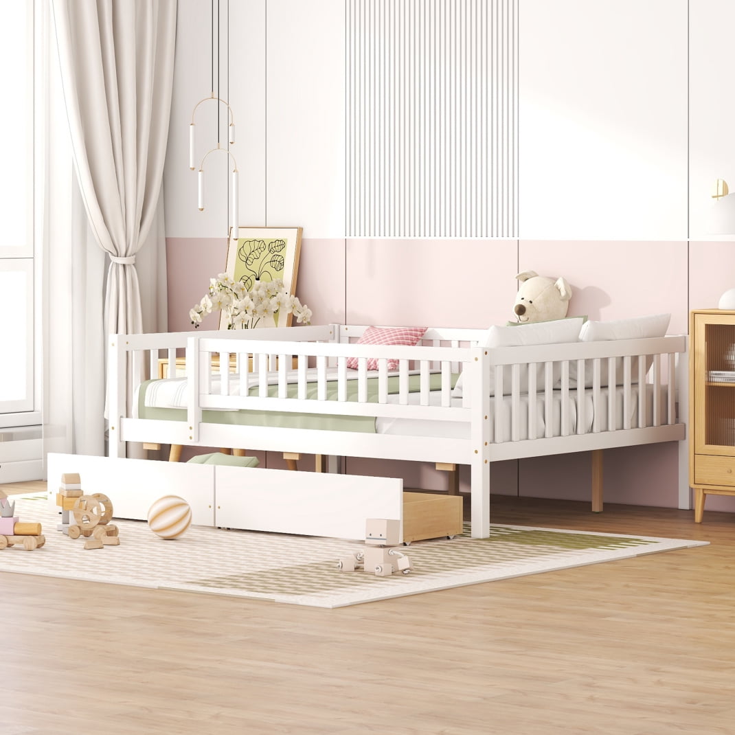 Full Size Daybed with 2 Storage Drawers, Solid Wood Low Loft Platform ...