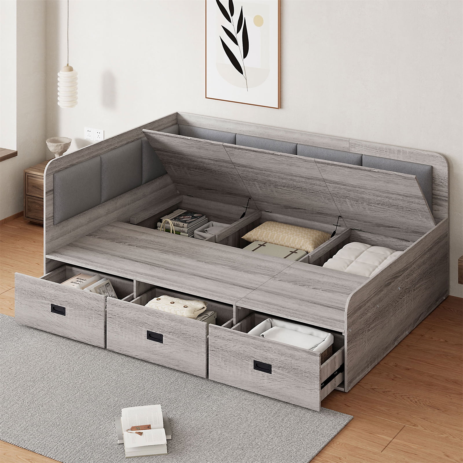 Full Size Daybed with 3 Drawers, Wooden Day Bed Frame with Three ...