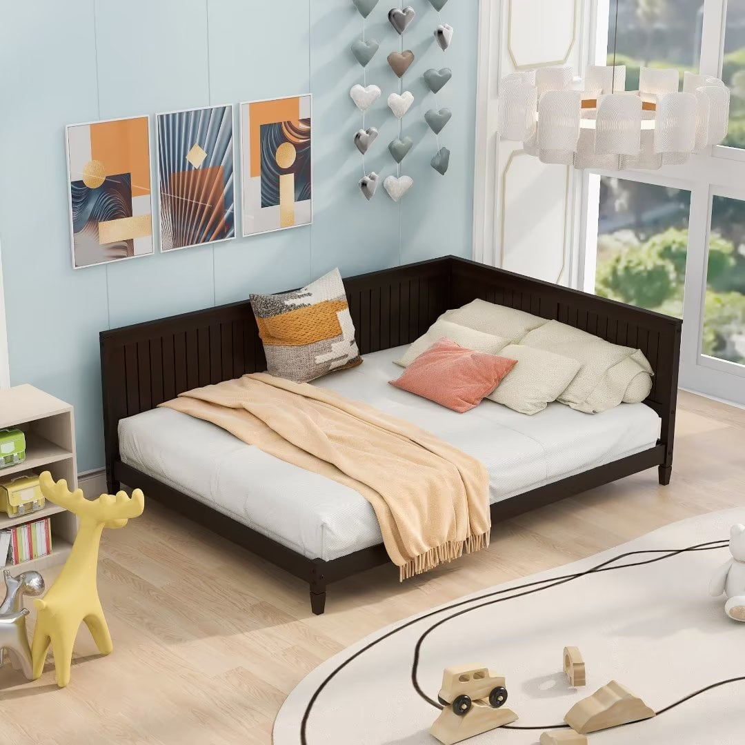 Full Size Daybed with Backrest and Armrests, Solid Wood Platform Frame ...