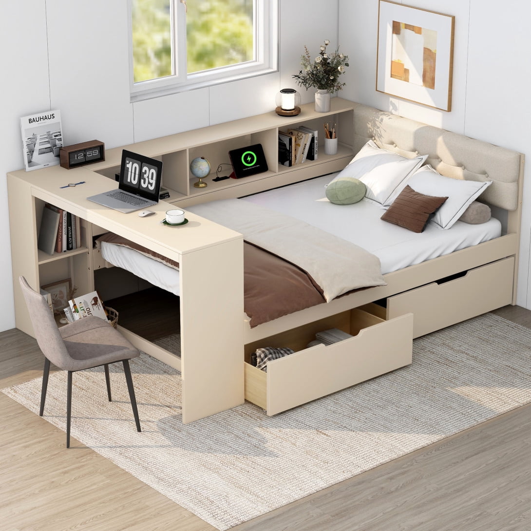 Full Size Daybed with Charging Station, Built-in Desk, Under-Bed ...