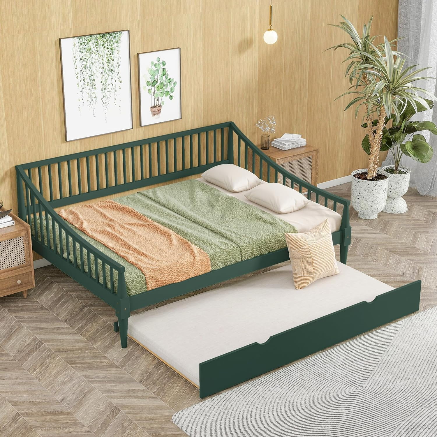 Full Size Daybed Frame with Trundle, Modern Day Bed with Solid Wood ...