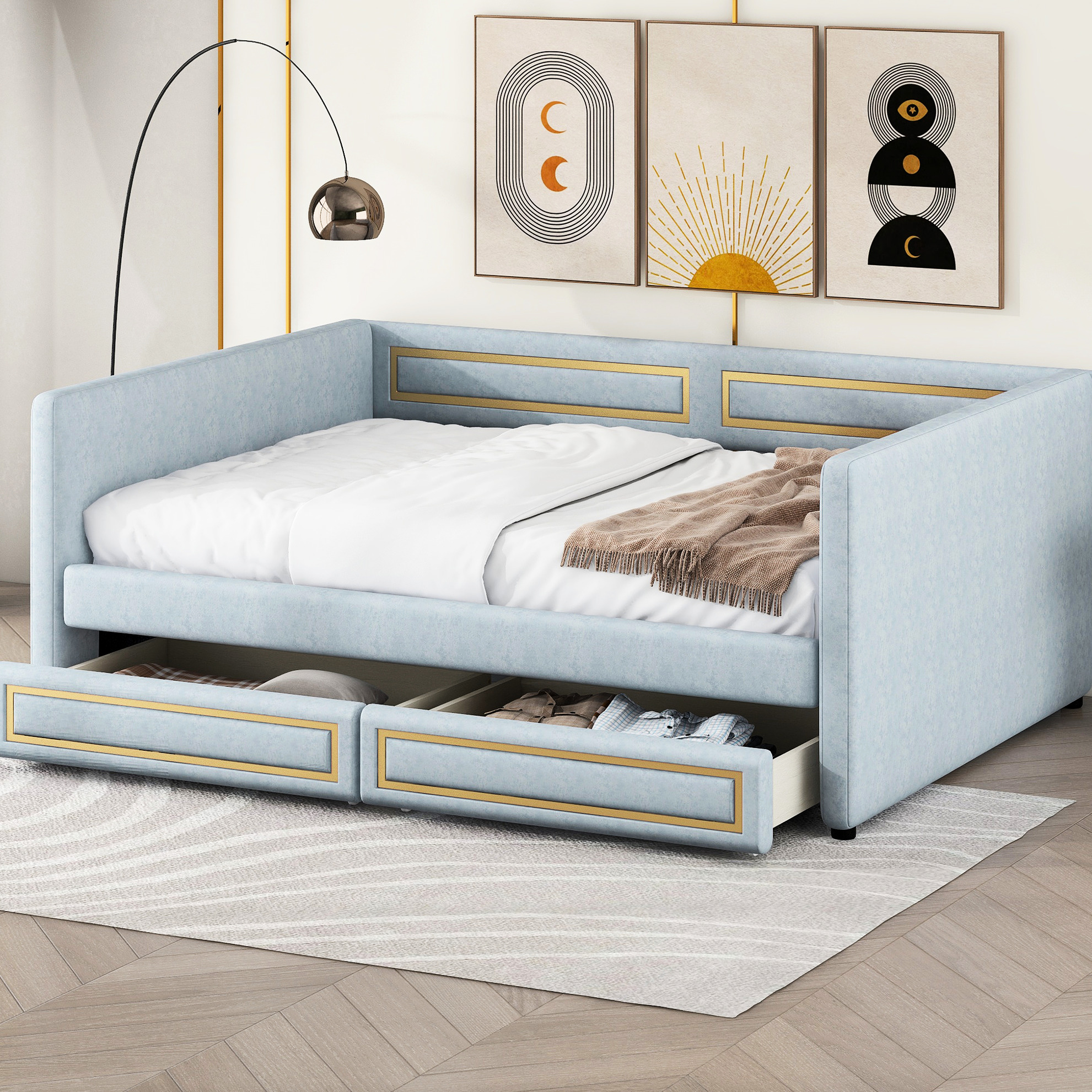 Full Size Daybed In Blue Upholstery - Elegant & Functional Piece With ...