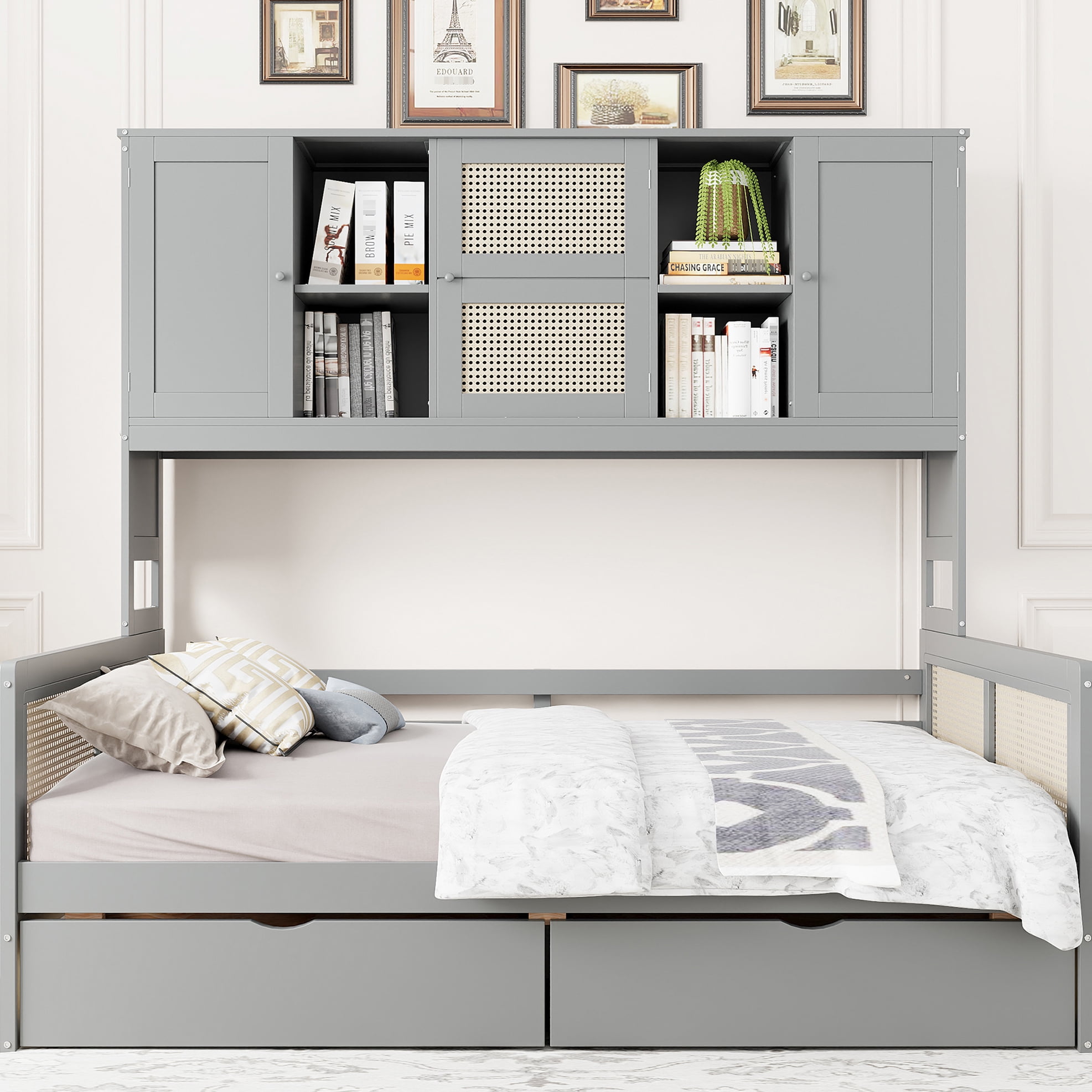 Full Size Daybed In Gray Wood With 2 Effortless Storage Compartments ...