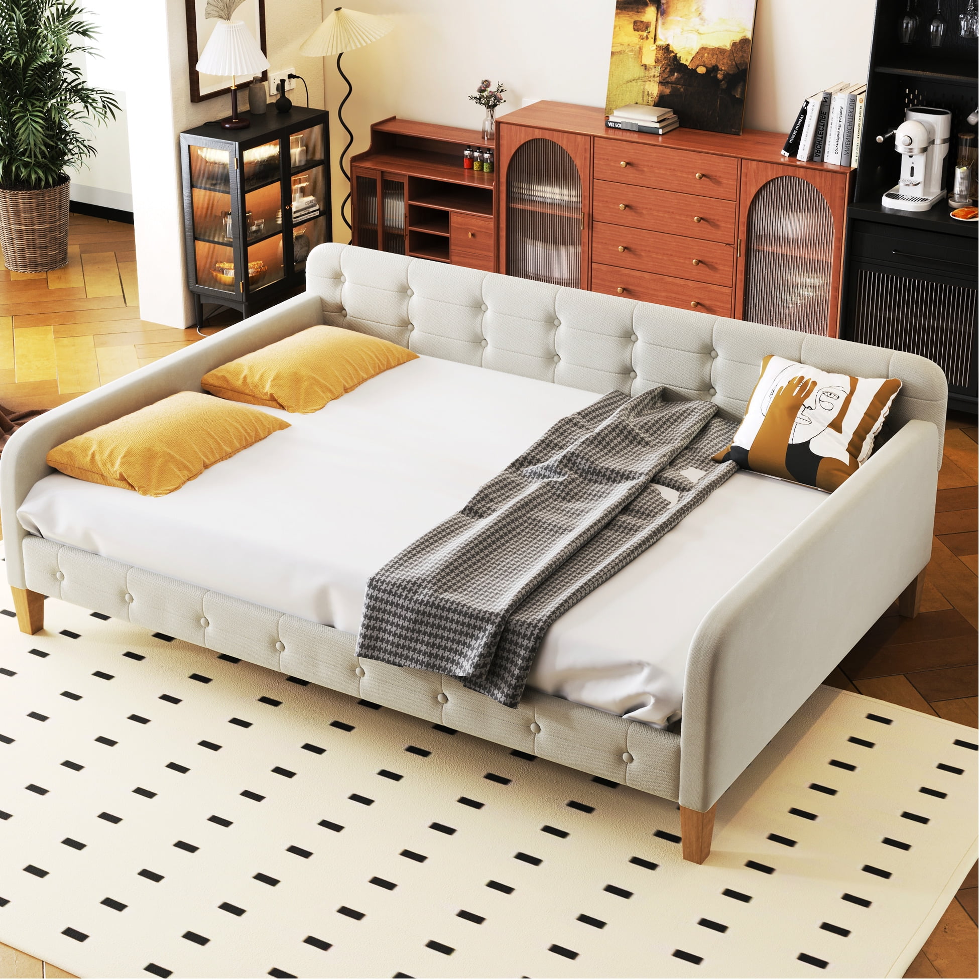 Full Size Daybed In White Upholstery - Stylish, , Comfortable 4-legged ...