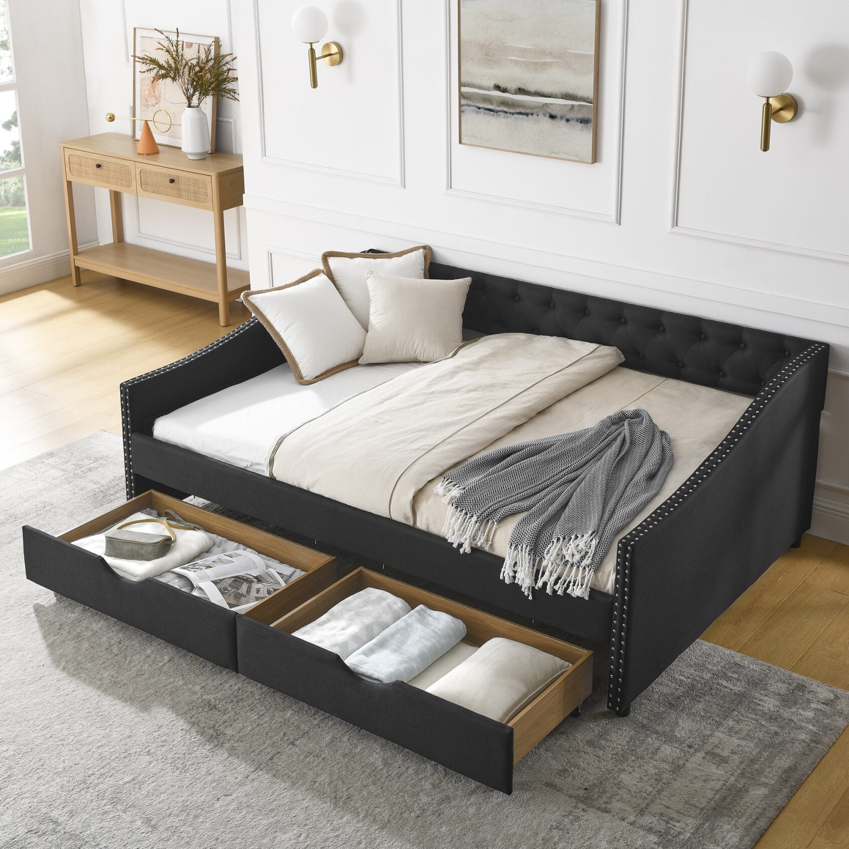 Full Size Daybed, Modern Multi-Function Upholstered Tufted Sofa Bed ...