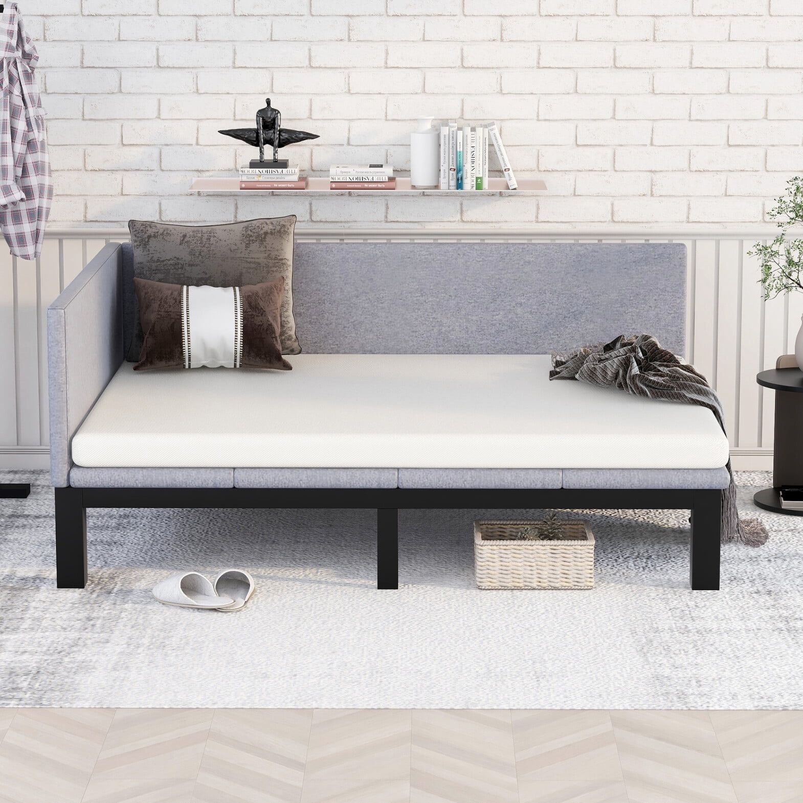 Full Size Daybed Sofa Bed Frame, Modern Linen Upholstered Platform Bed ...