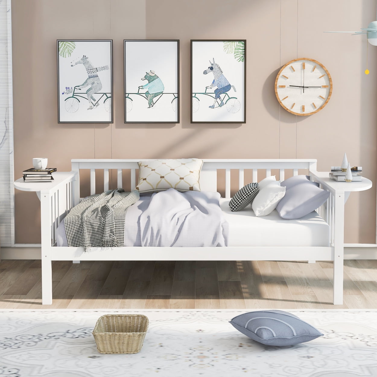 Full Size Daybed, Sofa Bed with Small Table on the Left and Right ...