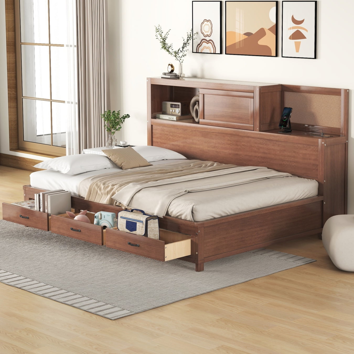 Full Size Daybed with Storage Cabinet and 3 Storage Drawers, Solid Wood ...