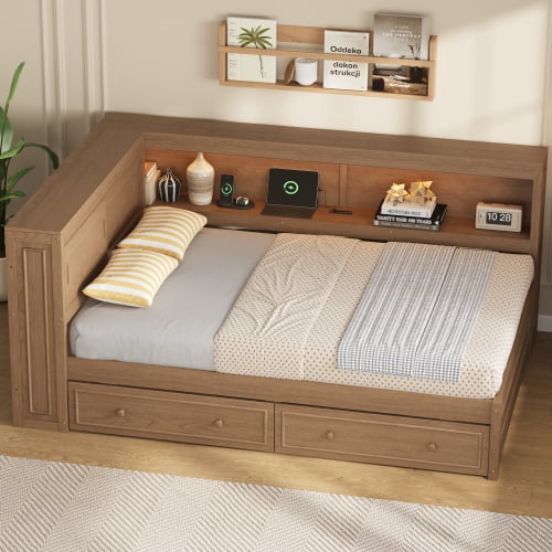 Full Size Daybed with Storage, USB Charging Station Daybed with LED ...