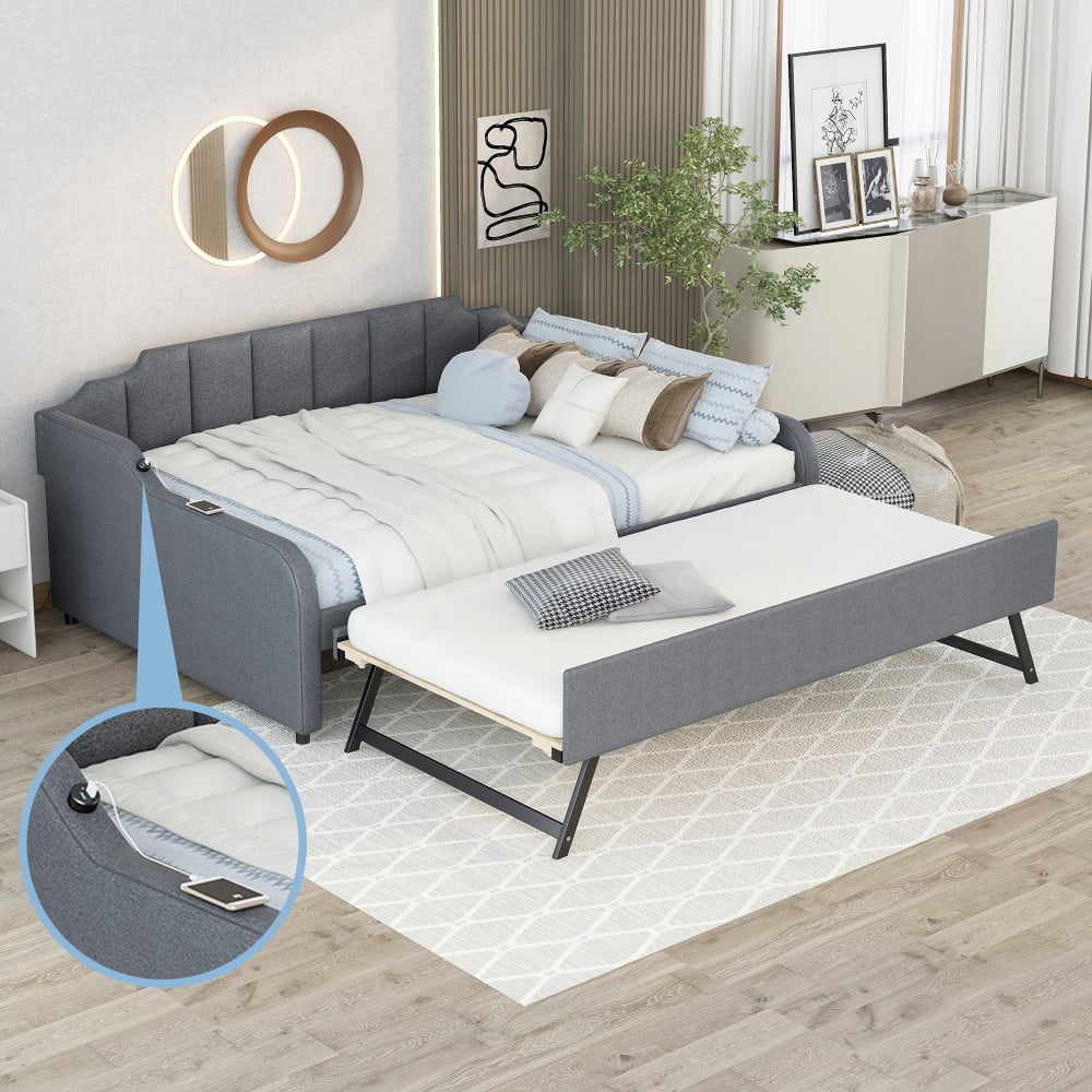 Full Size Daybed with Trundle and USB Charging Design, Trundle can Be ...