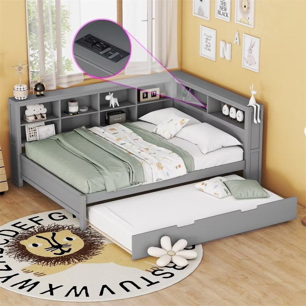 Full Size Daybed with Twin Trundle, Wooden Daybed Frame with Storage ...