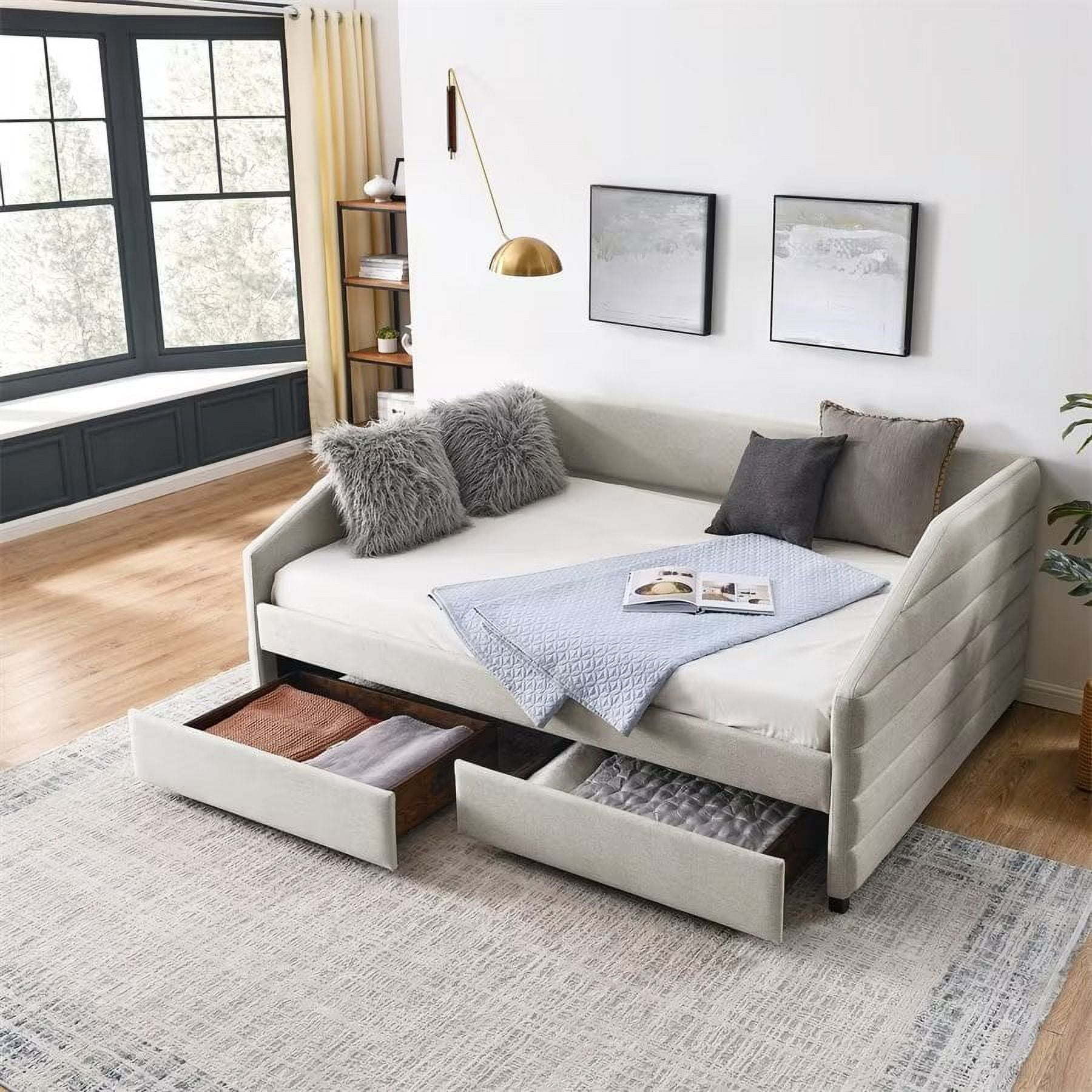 Full Size Daybed with Two Storage Drawers, Wooden Daybed Frame with ...