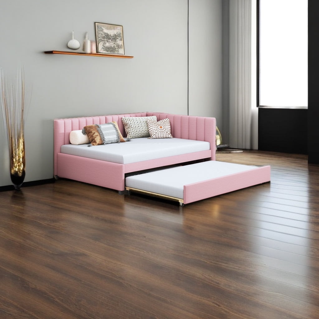 Full Size Daybed, Upholstered Daybed with Trundle, Linen Fabric Full ...