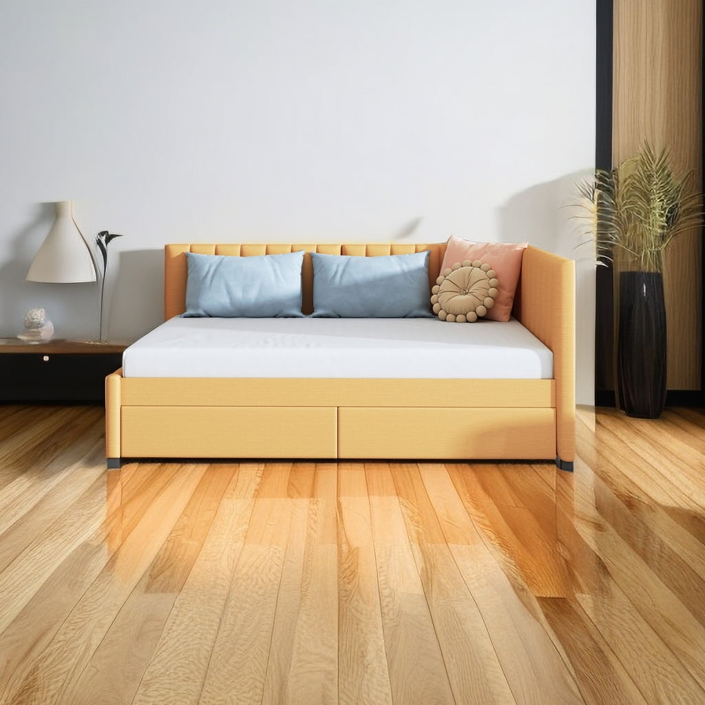 Full Size Daybed, Upholstered Full Daybed with 2 Storage Drawers, Linen ...