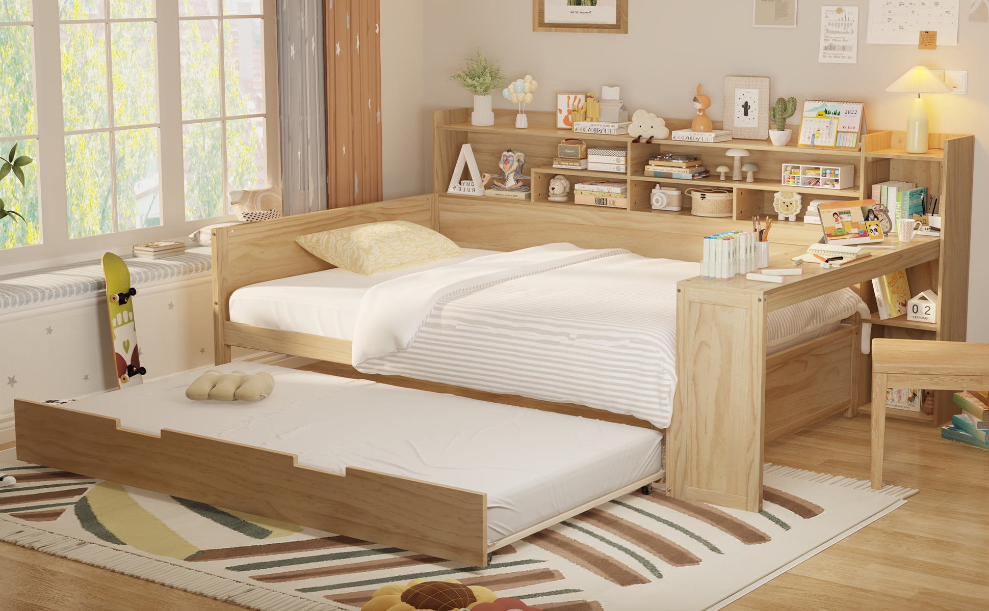 Full Size Daybed, Upholstered Trundle Bed Daybed Frame with Storage ...