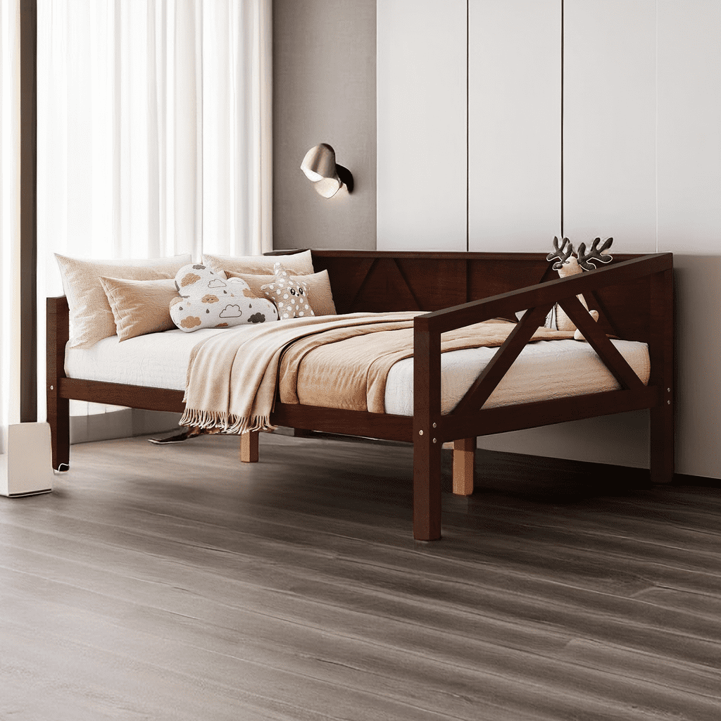 Full Size Daybed Wooden Day Bed Frame with Wood Slat Support Dual-use ...
