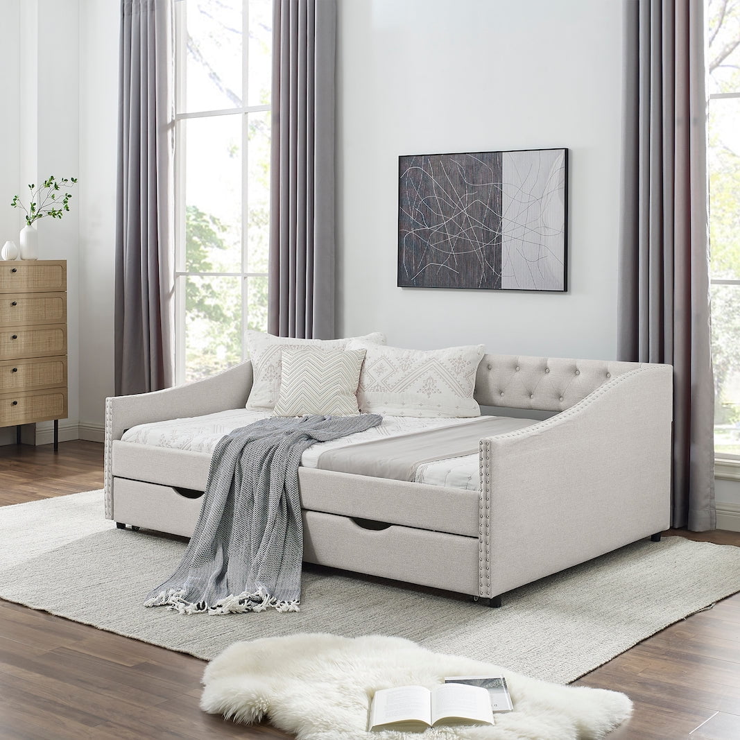 Full Size Daybed with Drawers Upholstered Tufted Sofa Bed, with Button ...