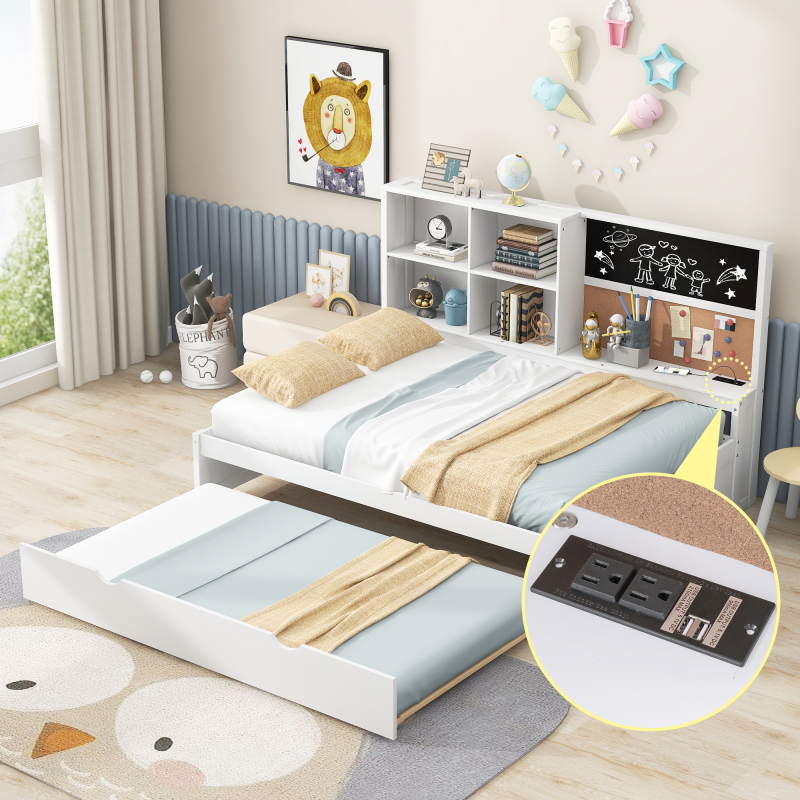 Full Size Daybed with Storage Shelves, Blackboard, Cork board, USB ...