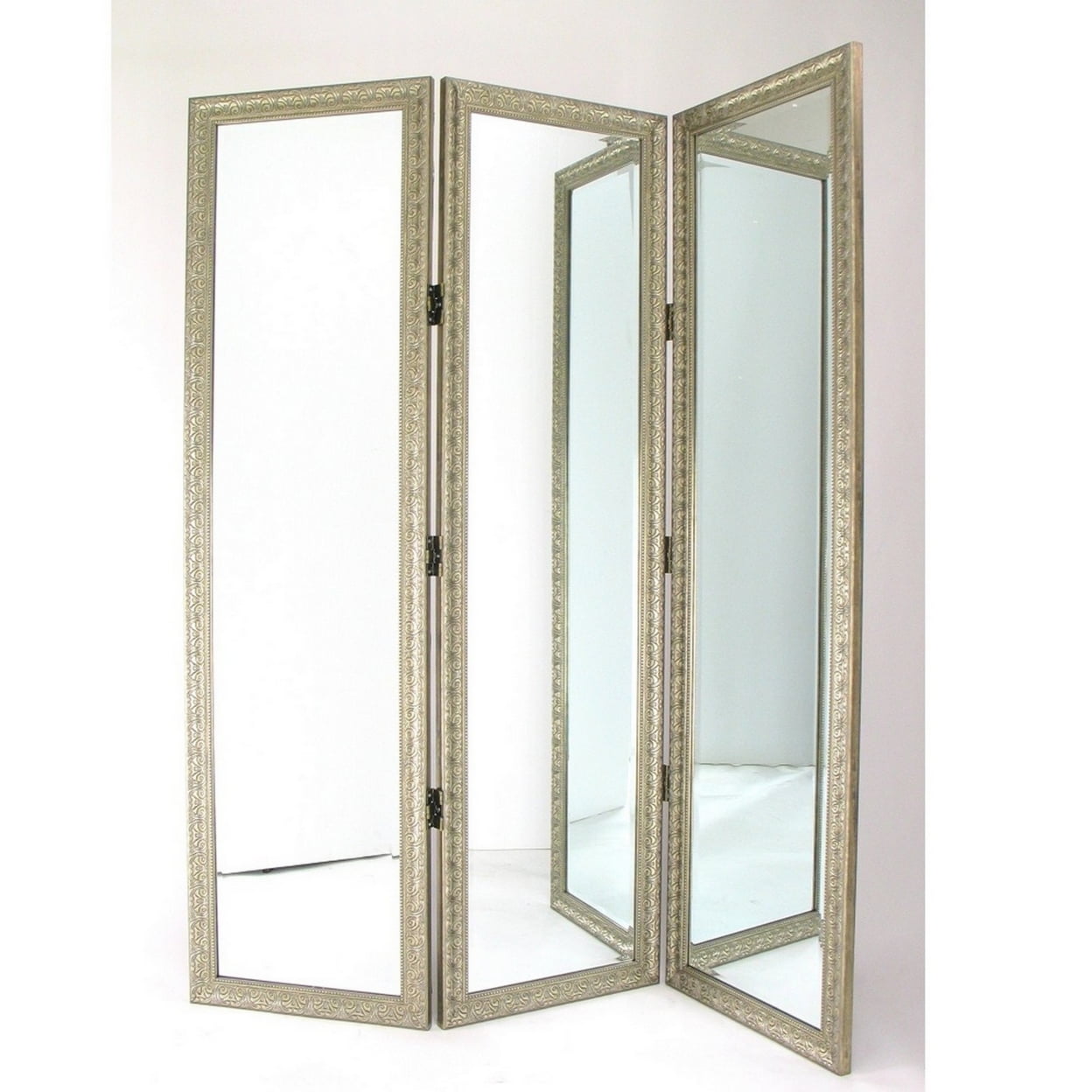 Full Size Dressing Screen with 3 Panel Resin Engraved Frame, Gold ...