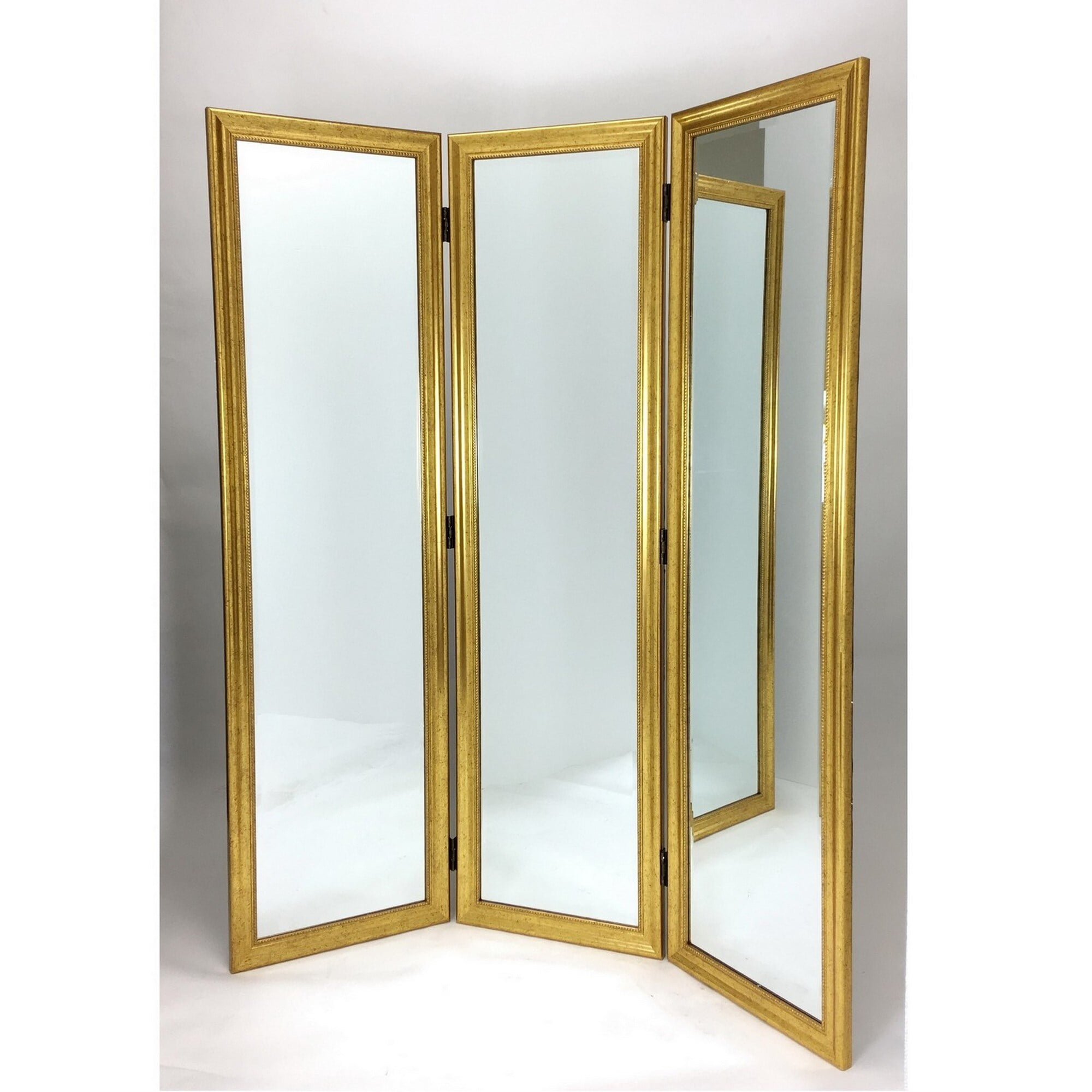 Full Size Dressing Screen with 3 Panel Resin Frame and Mirrors, Gold ...