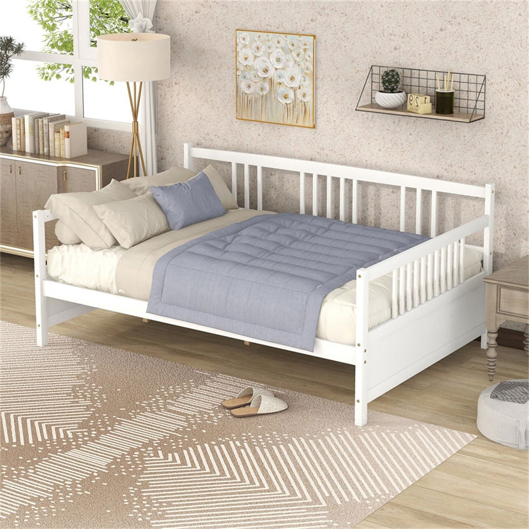 Full Size Dual-Use Solid Wood Daybed Frame with Support Legs, Safety ...