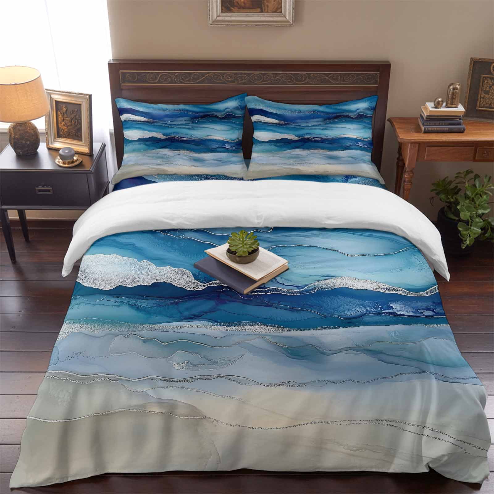 Full Size Duvet Cover 4 Piece Bedding Set Abstract Blue Gradients Ocean ...