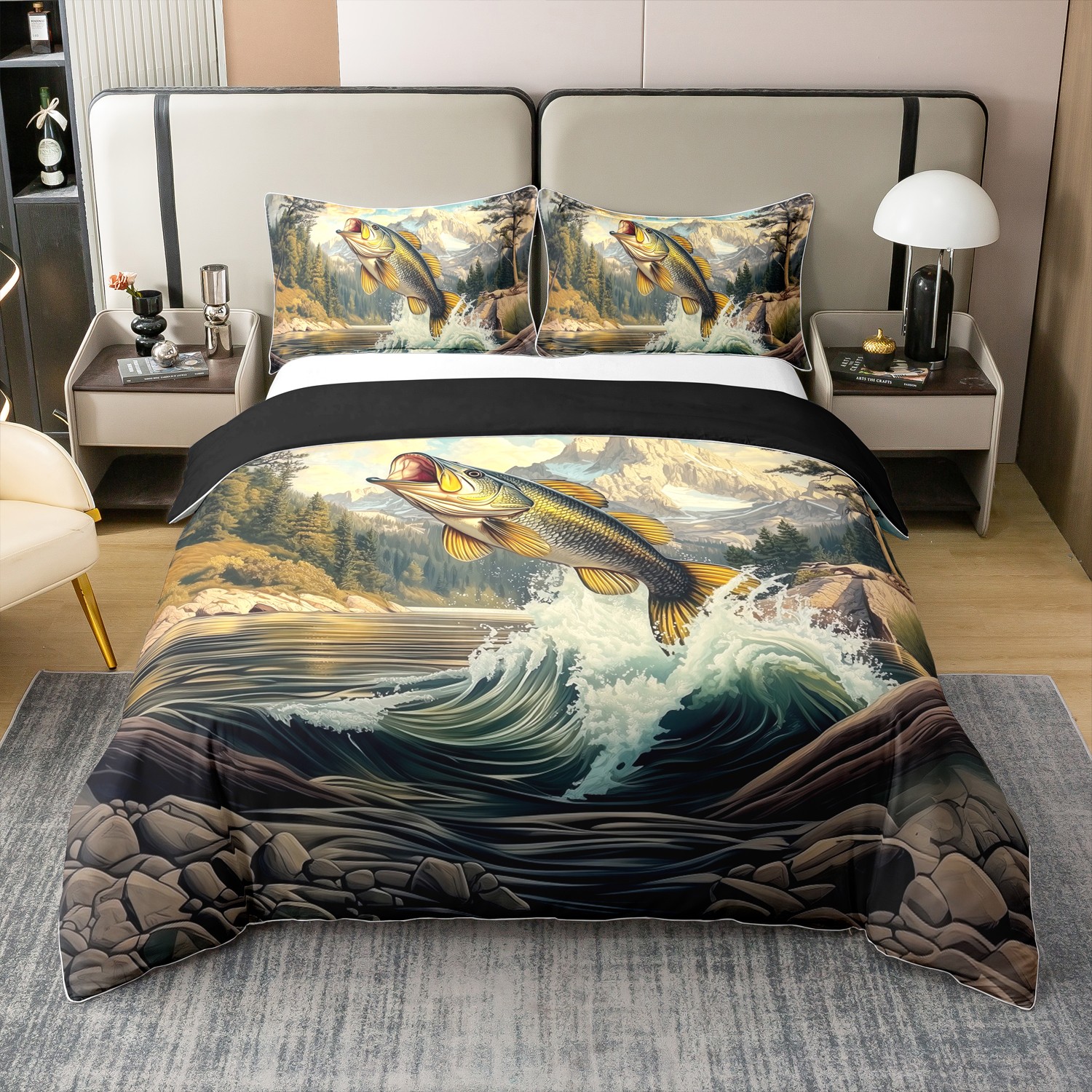 Full Size Duvet Cover Bass Fish 100% Pure Cotton Comforter Cover ...
