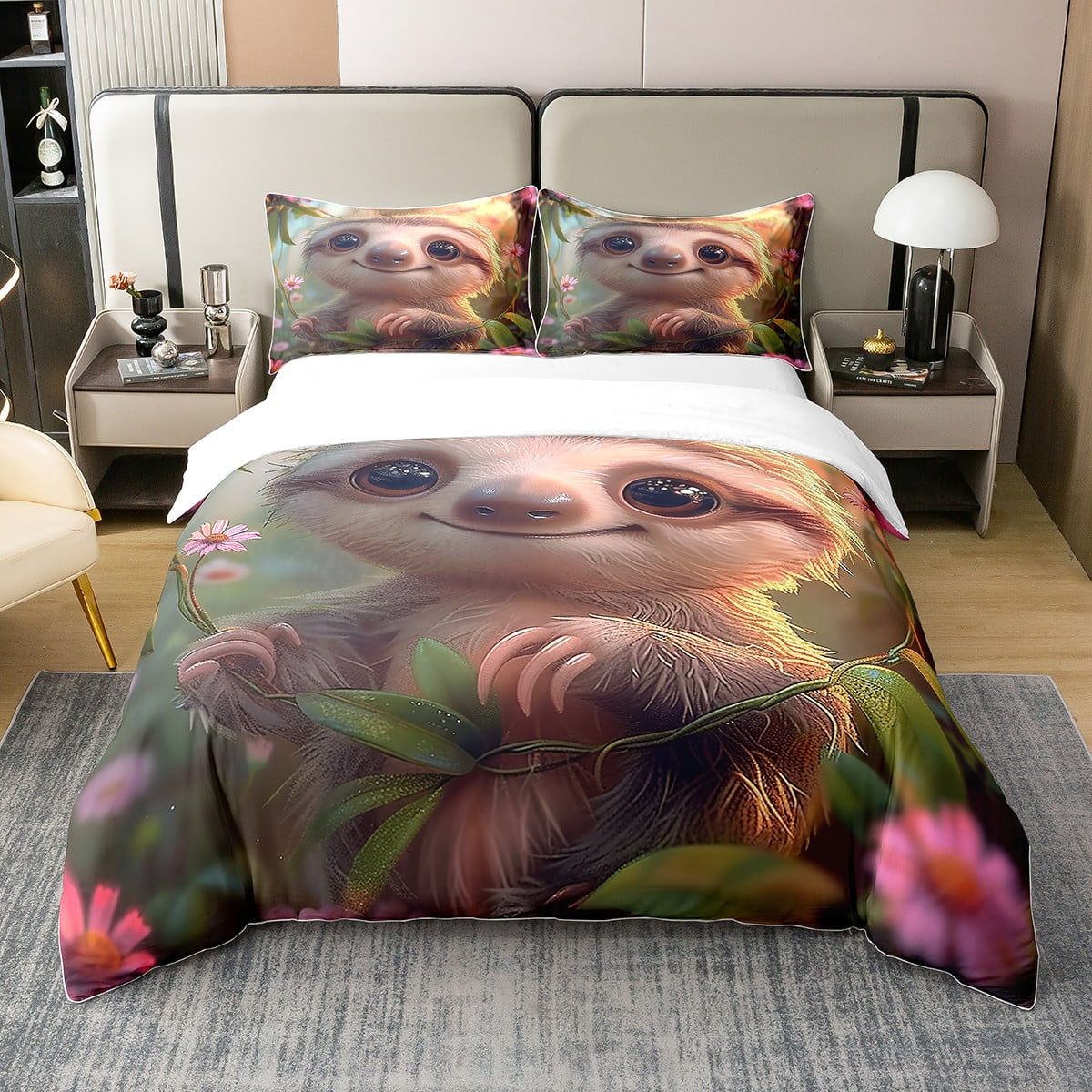 Full Size Duvet Cover Cute Sloth 100% Pure Cotton Comforter Cover Wild ...