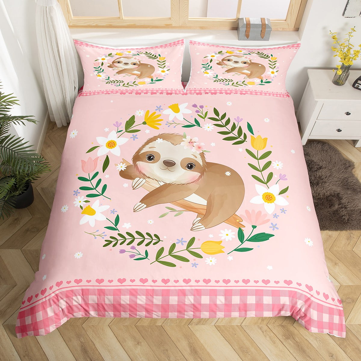 Full Size Duvet Cover for Toddler Girls, Sloth Bedding Set for Kids ...