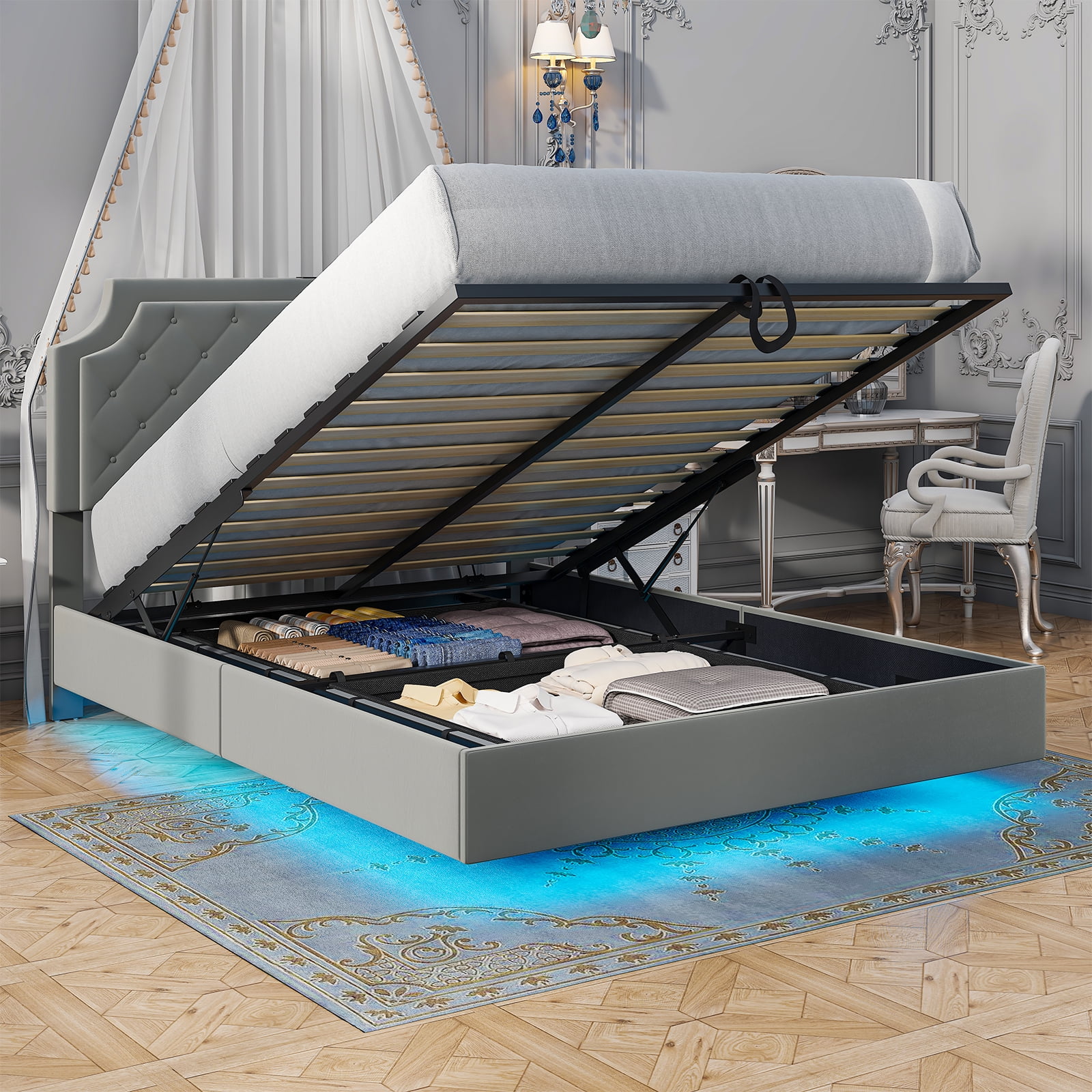 Full Size Floating Bed Frame with Adjustable Headboard, Lifting Up ...