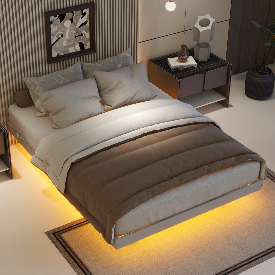 Full Size Floating Bed with LED Lights Underneath, Modern Platform Bed ...