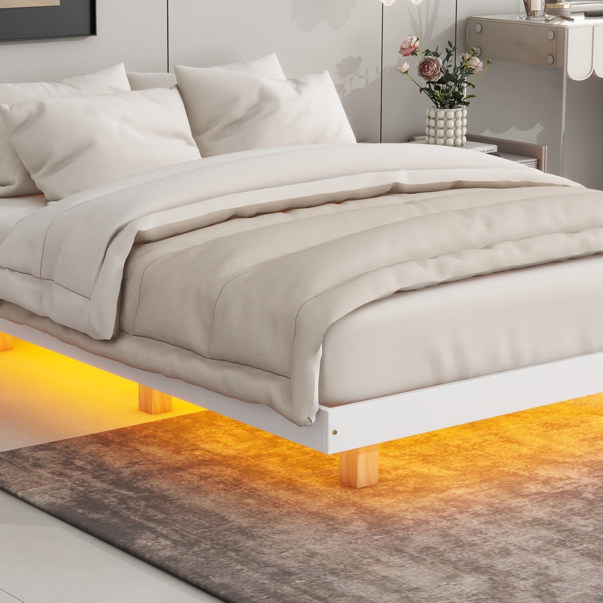 Full Size Floating Bed with LED Lights Underneath, Modern Low Profile ...