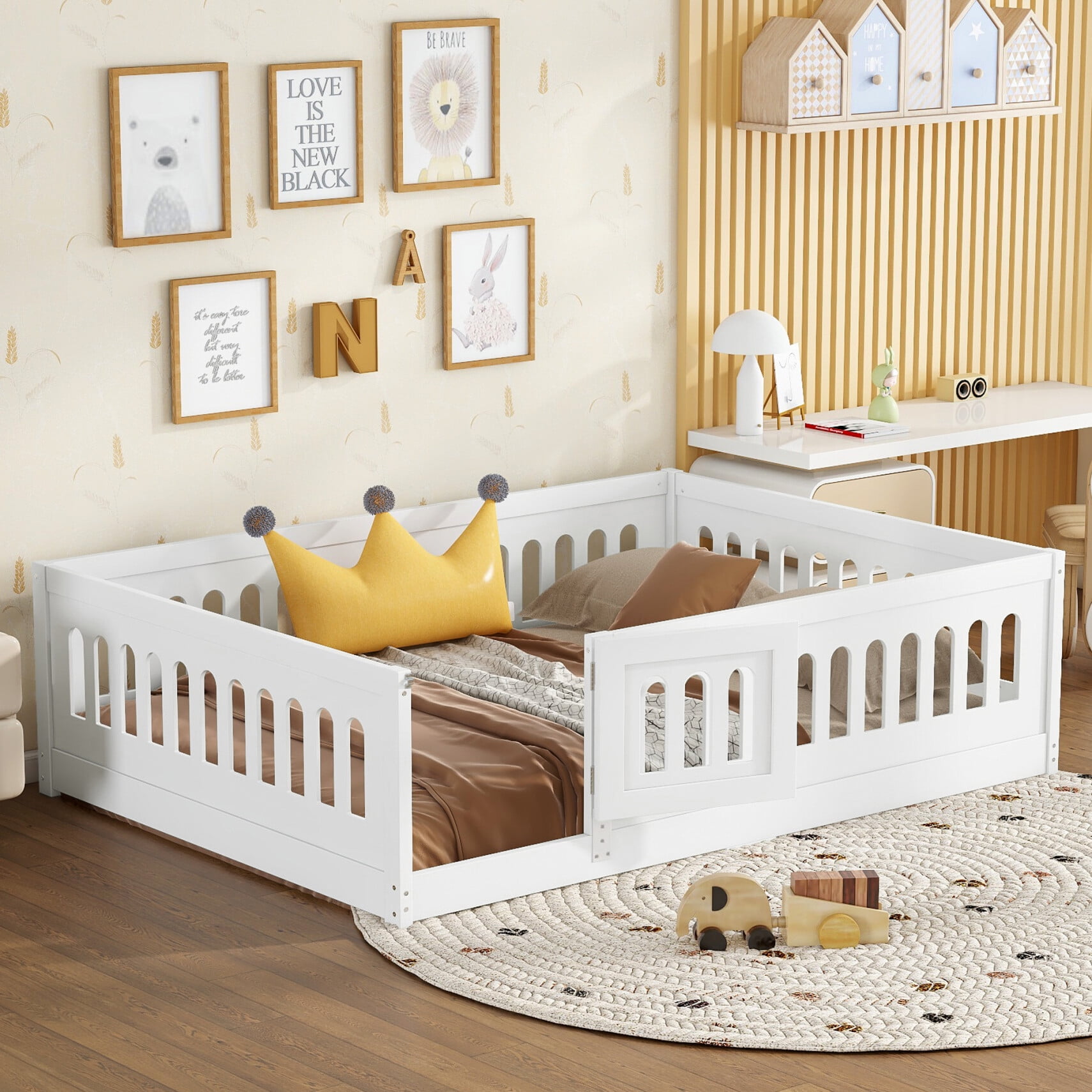 Full Size Floor Bed with Heightened Safety Guardrails, Floor Bed Metal ...