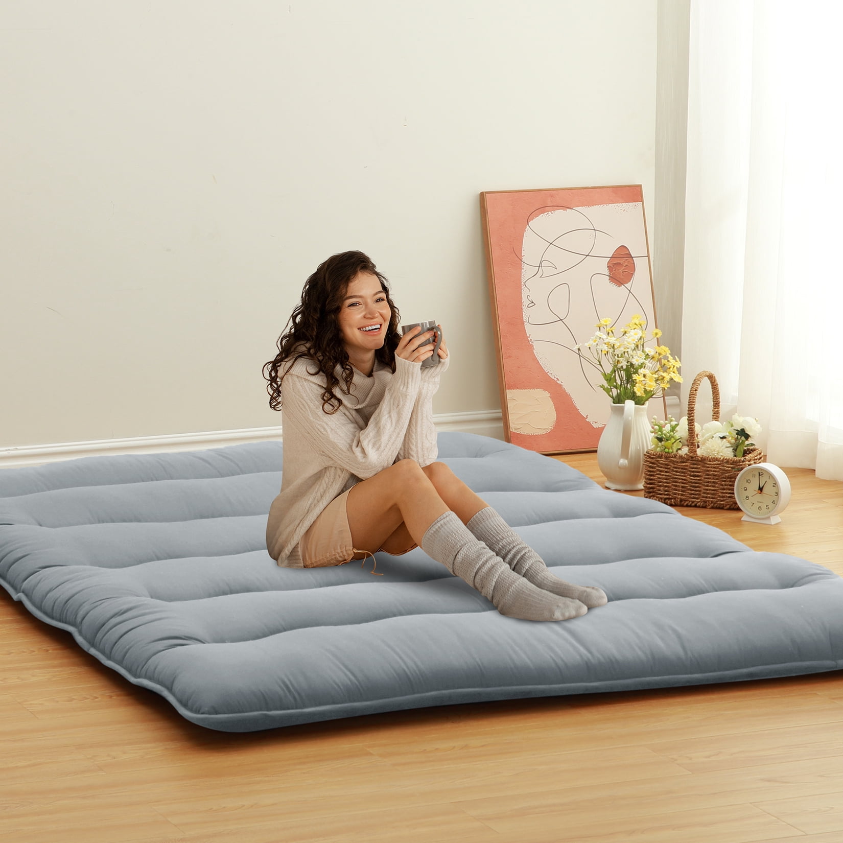 Full Size Floor Mattress Futon Mattress, 3" Thicken Roll Up Daybed ...