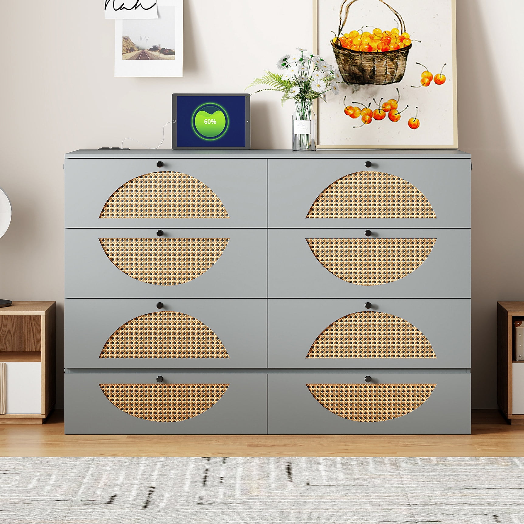 Full Size Foldable Wall Bed (Murphy) / Gray, Storage Drawers, Rattan ...