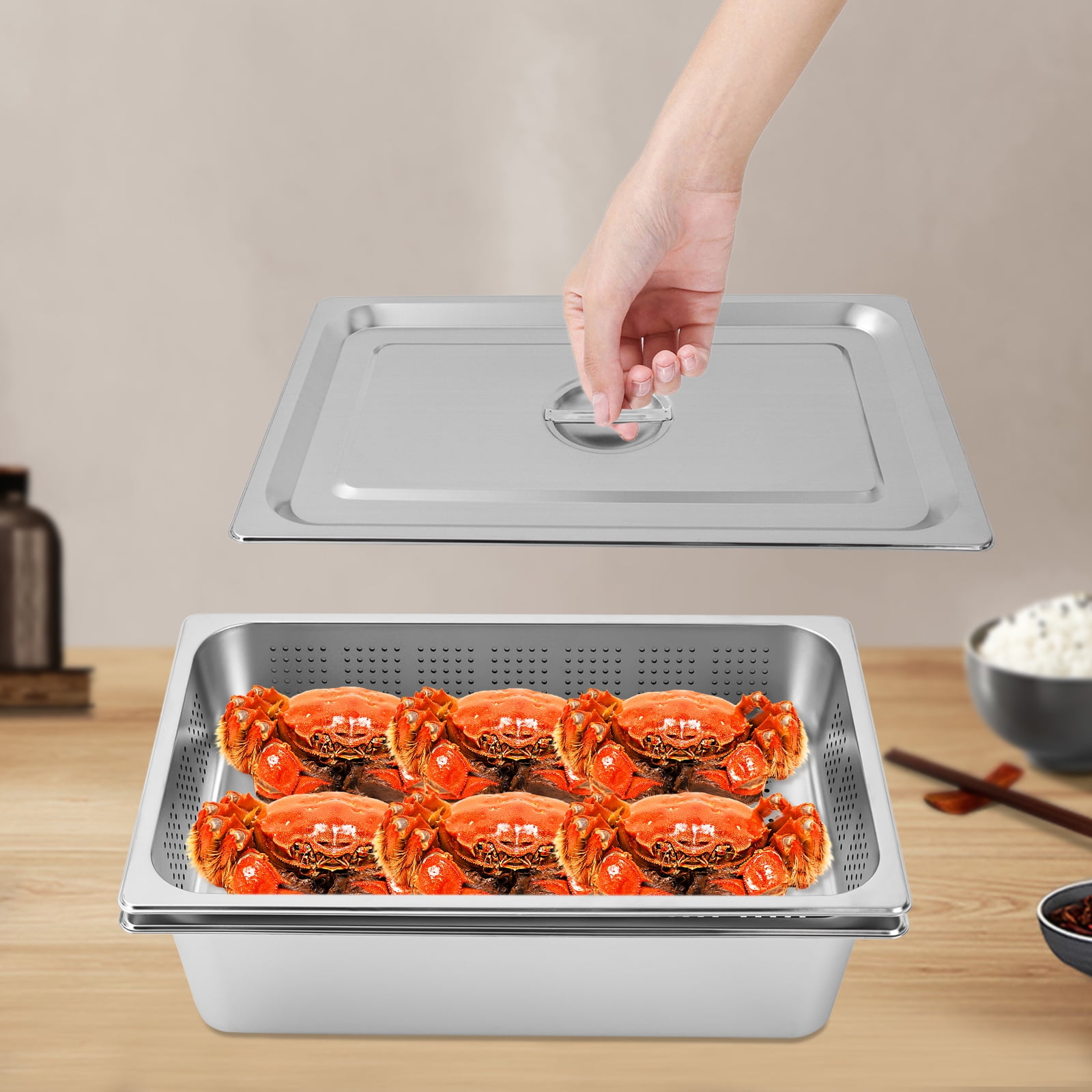 Full Size Food Pan + Perforated Steam Pan + Cover Steam Table Catering ...