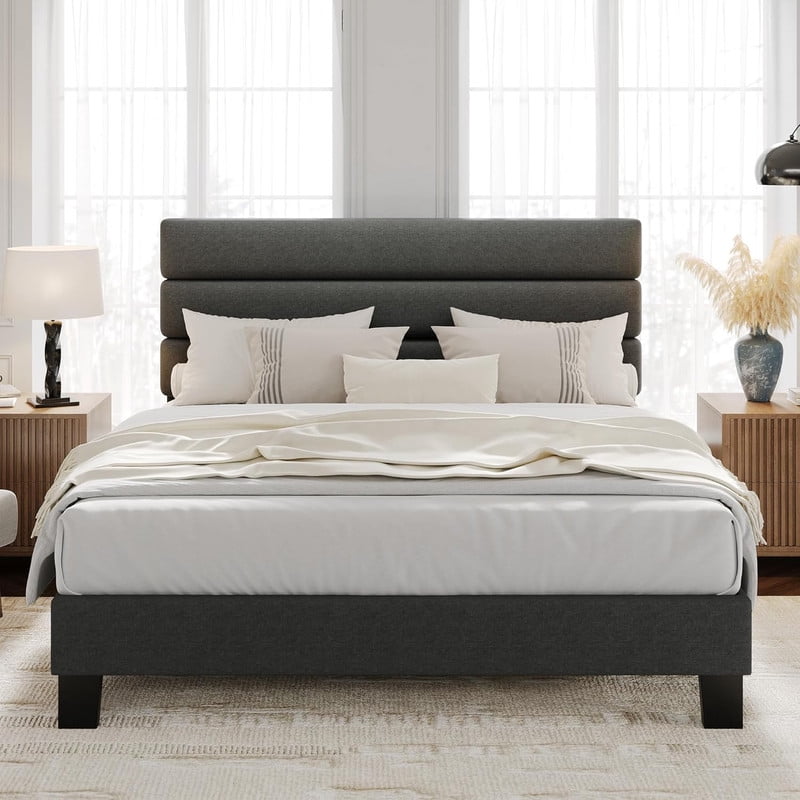 Full Size Full Size Bed Frame Platform Bed with Adjustable Headboard ...