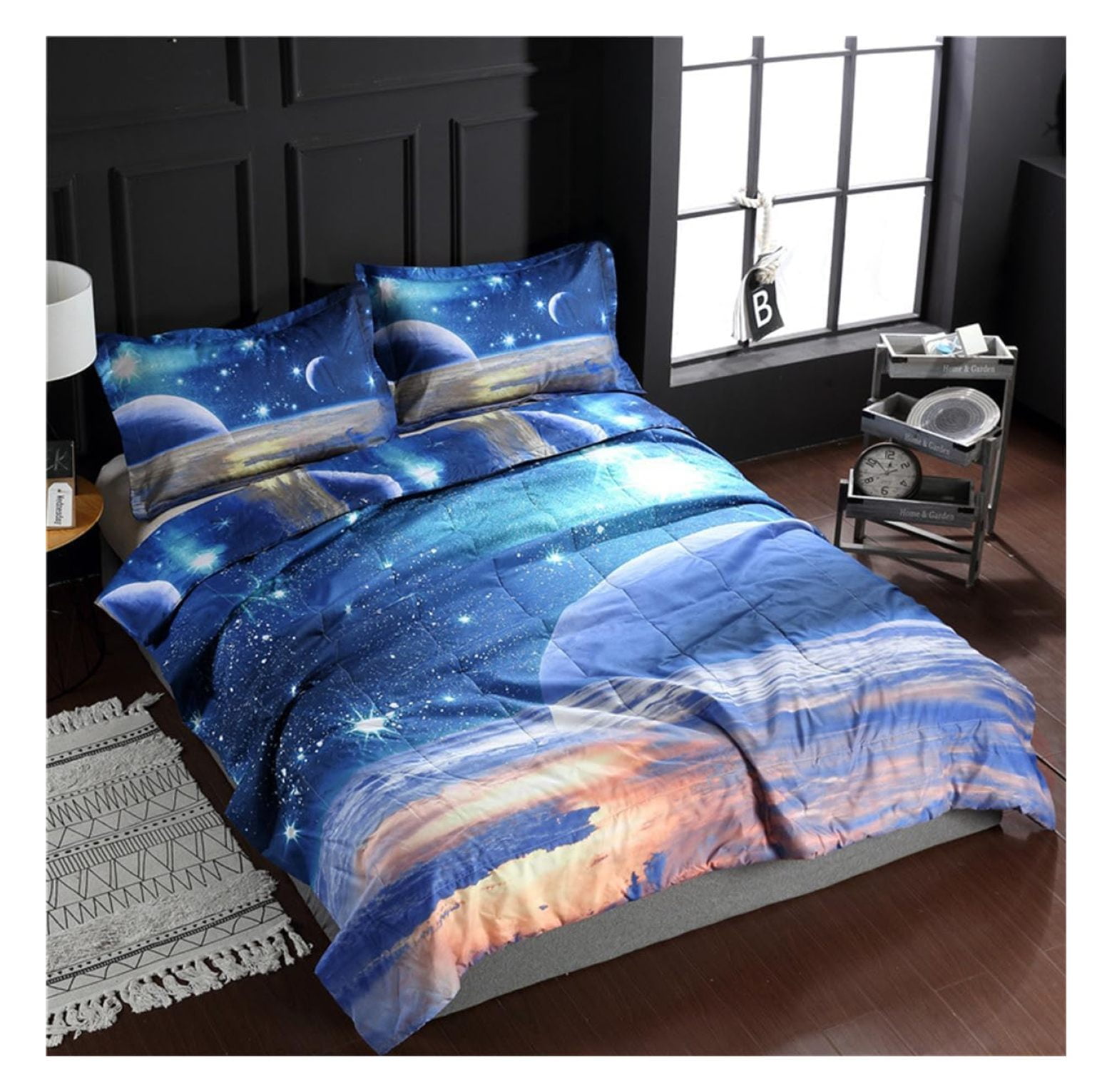 Full Size Galaxy Blue Quilt Sets Planet Nebula Cartoon Comforter Set ...