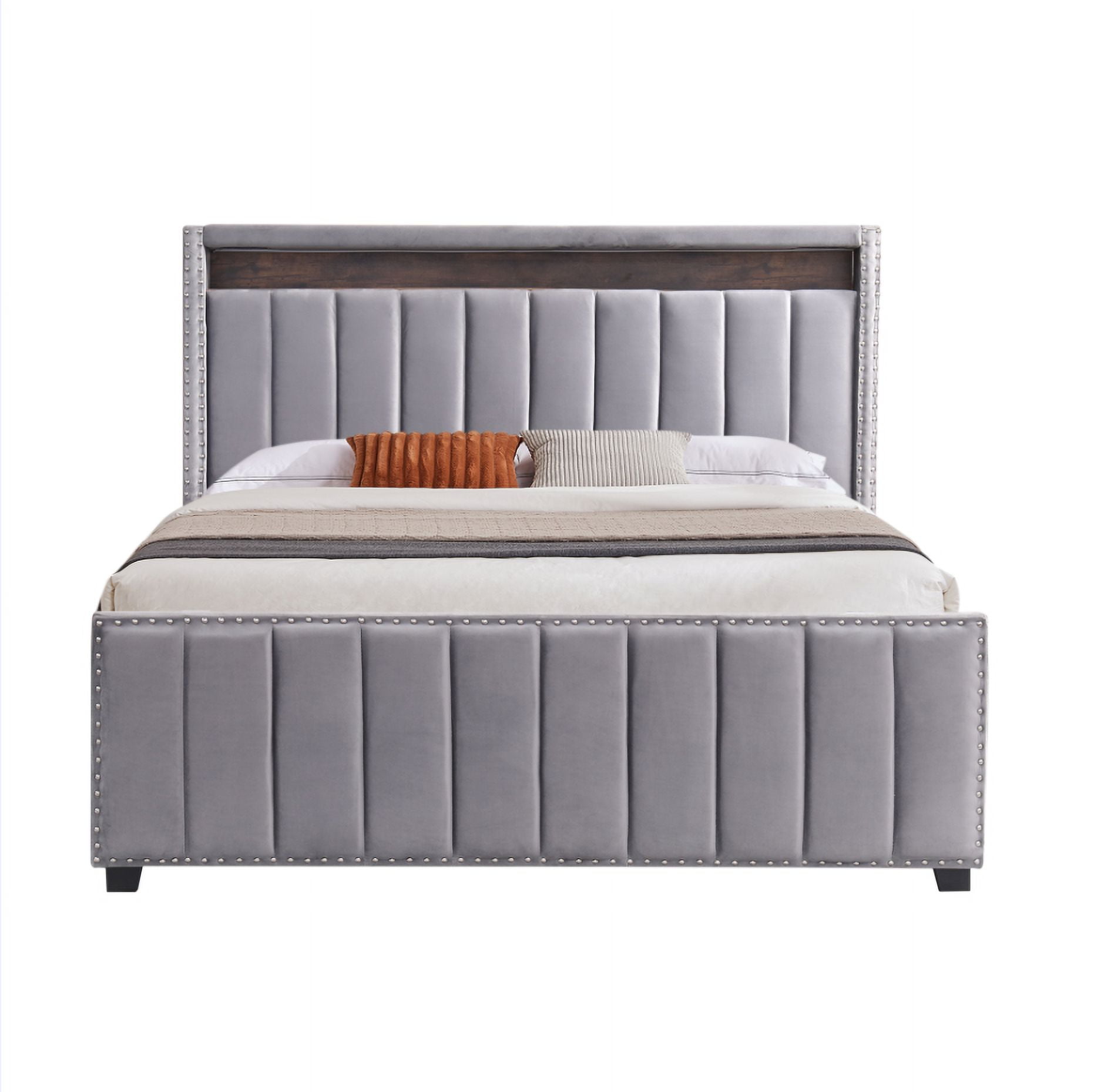 Full Size Gas Lift Platform Bed with Storage Space, Wooden Bed Frame ...