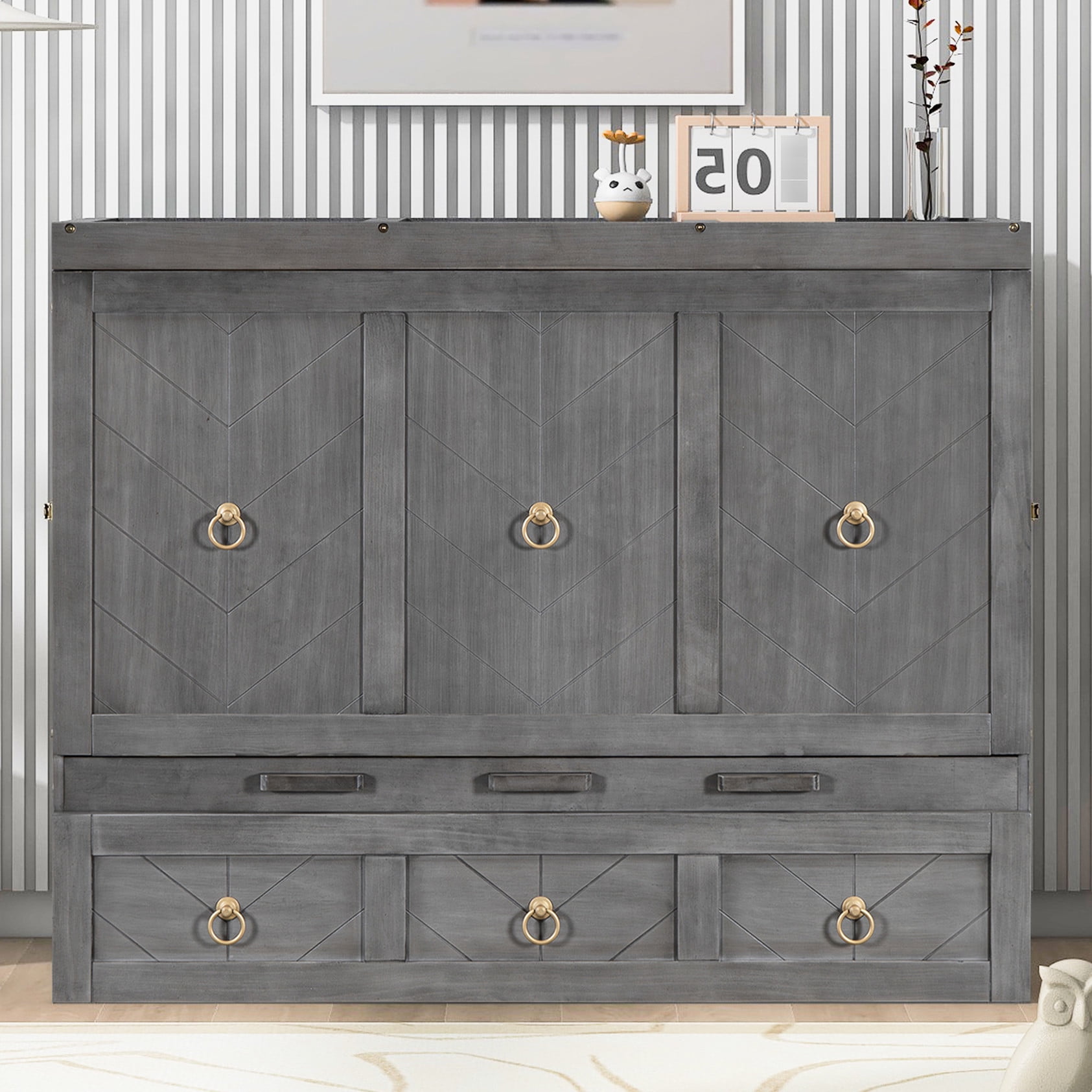 Full - Size Gray Solid Wood and MDF Murphy Bed / Charge Devices, Easy to Assemble - Walmart.com