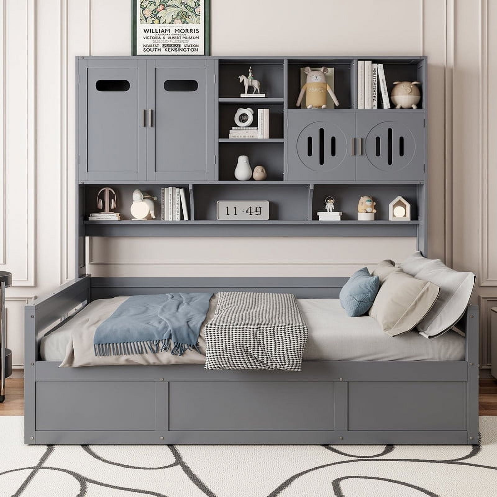 Full Size Gray Wooden Daybed with Hydraulic Storage, All-in-One Cabinet ...