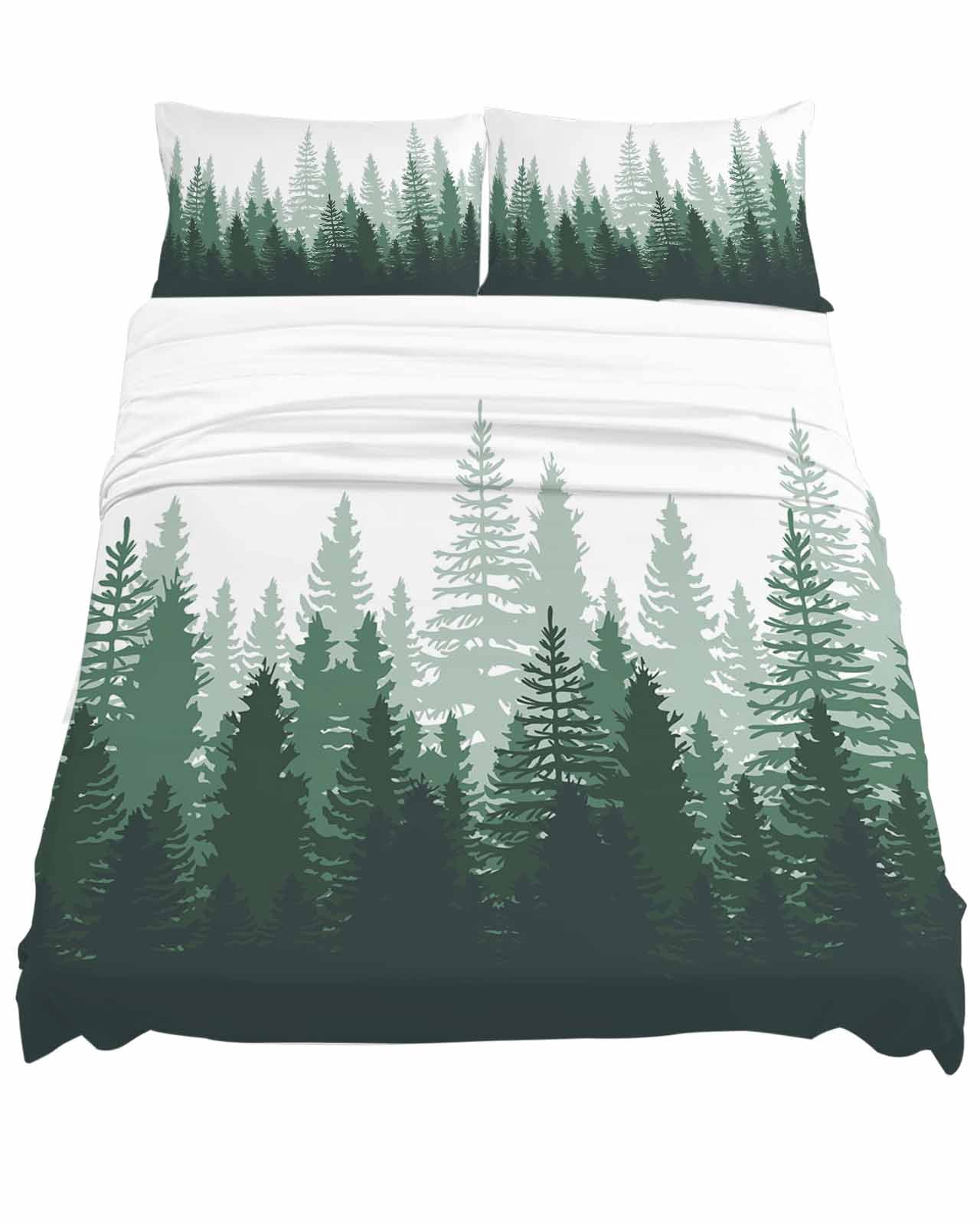 Full Size Green Forest Sheet Sets Nature Woodland Tree Misty Forest ...
