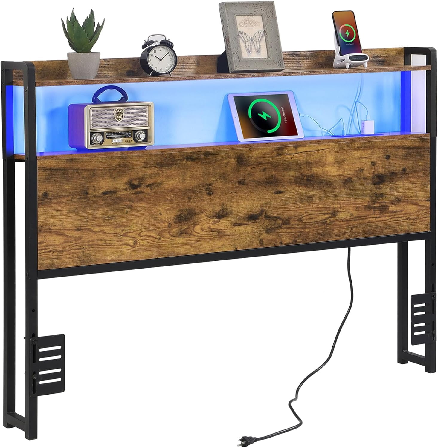 Full Size Headboard Only, Led Headboard with Storage Shelves and Outlet ...
