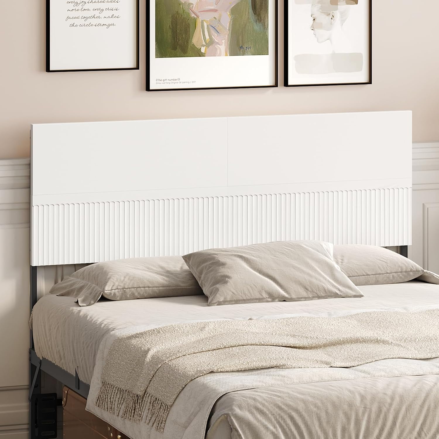 Full Size Headboard Only with Wavy Panel Design, Modern Wooden Bed ...