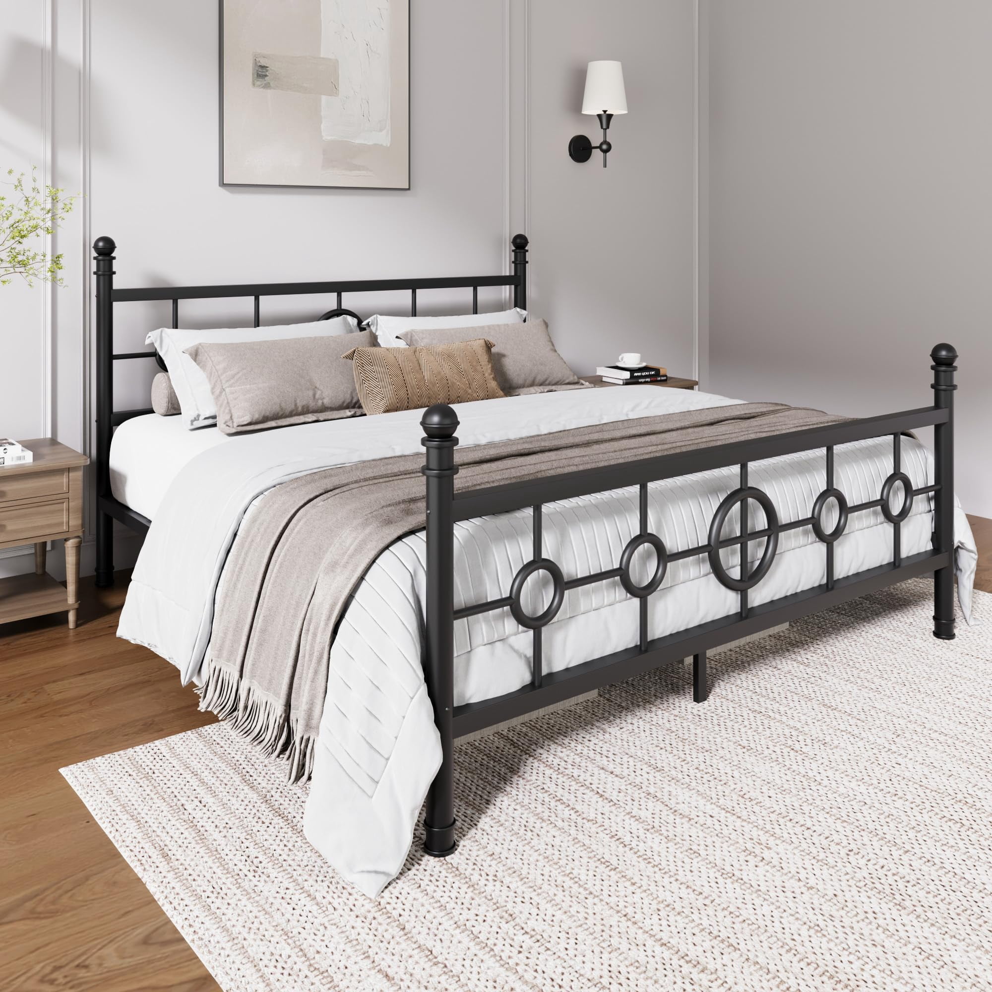 Full Size Heavy Duty Metal Bed Frame, Vintage Circular Headboard ...