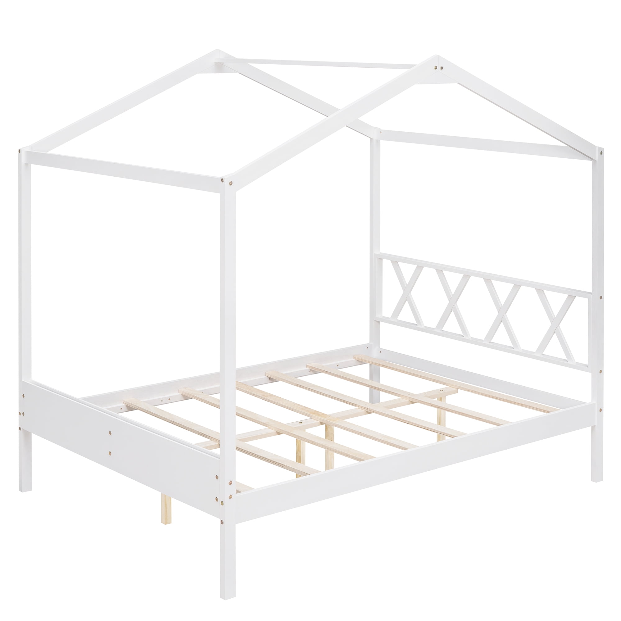 Full Size House Bed, Tent Bed Wood Platform Bed Frame, Full House Bed ...