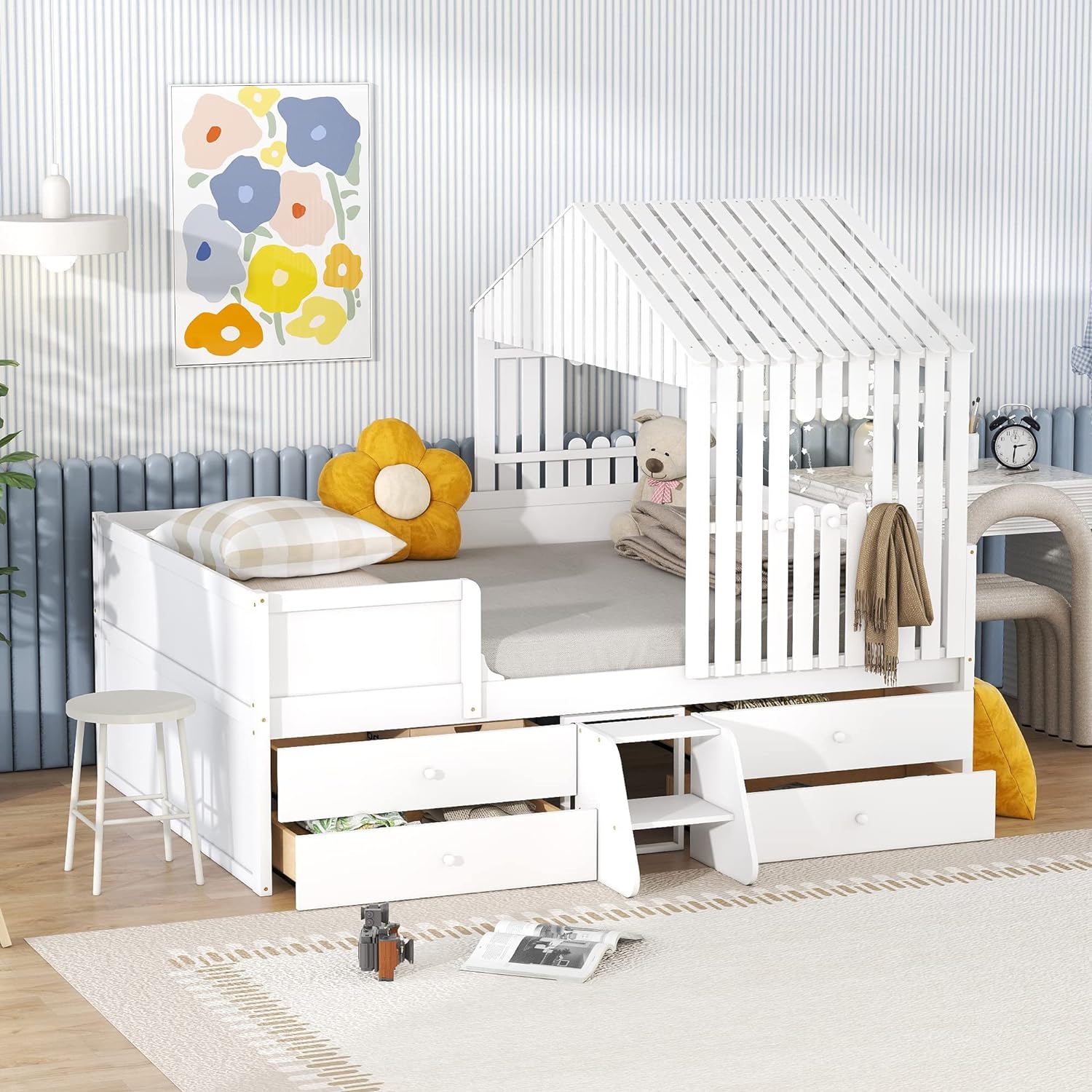 Full Size House Beds With Storage, Kids Tree House Bed Wood Montessori ...