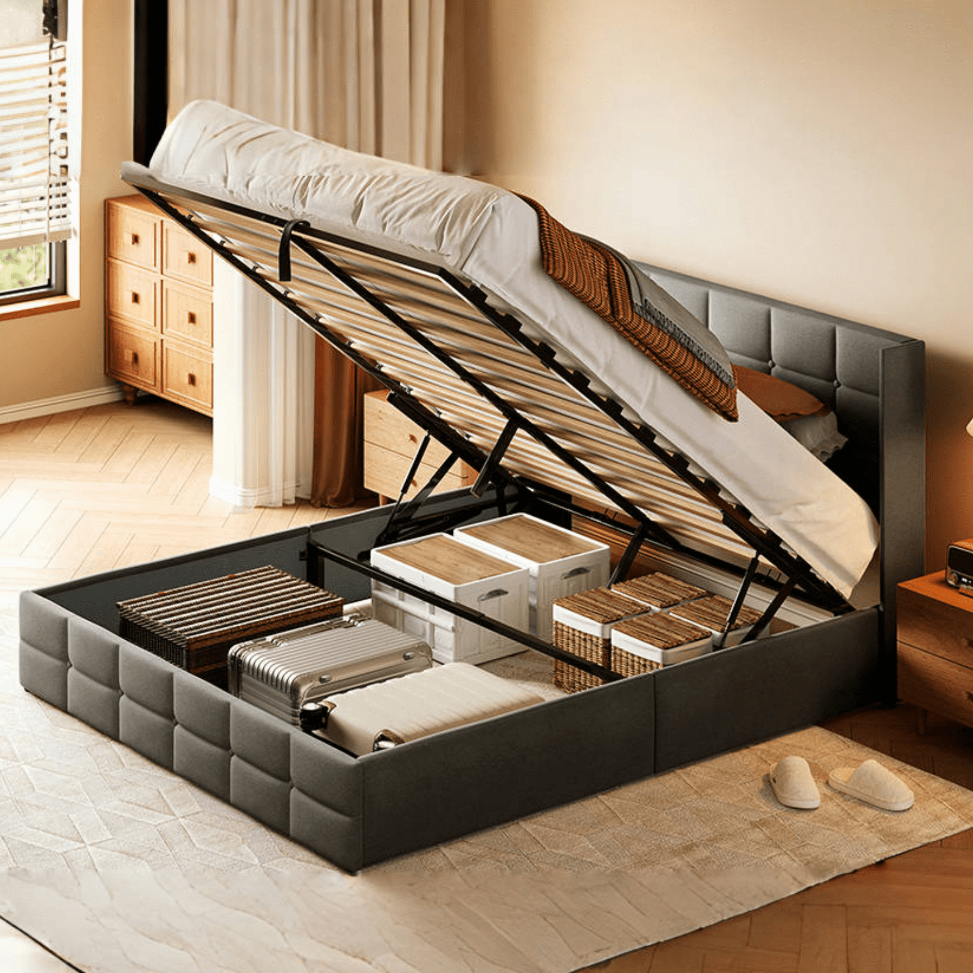 Full Size Hydraulic Lift Storage Bed Frame – Modern Design with Ample ...