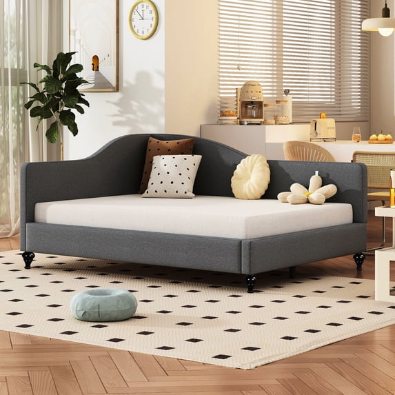 Full Size L-Shaped Linen Daybed with Solid Wood Legs, Gray - Walmart.com