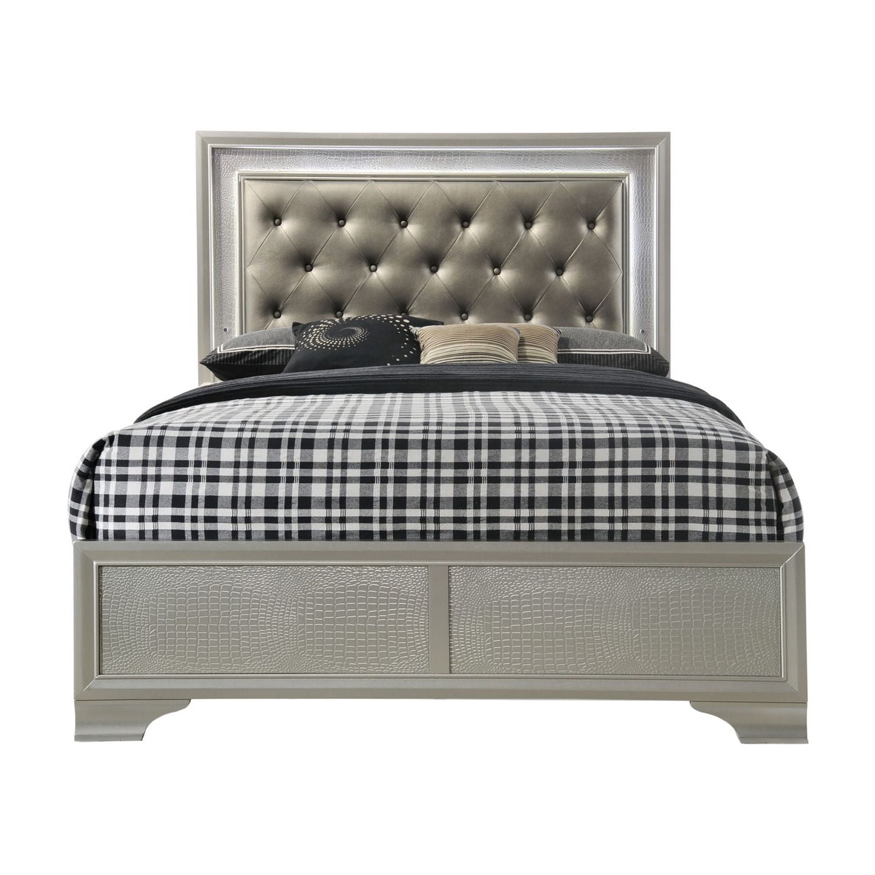 Full Size LED Bed with Faux Diamond Tufted Headboard | Modern Design ...